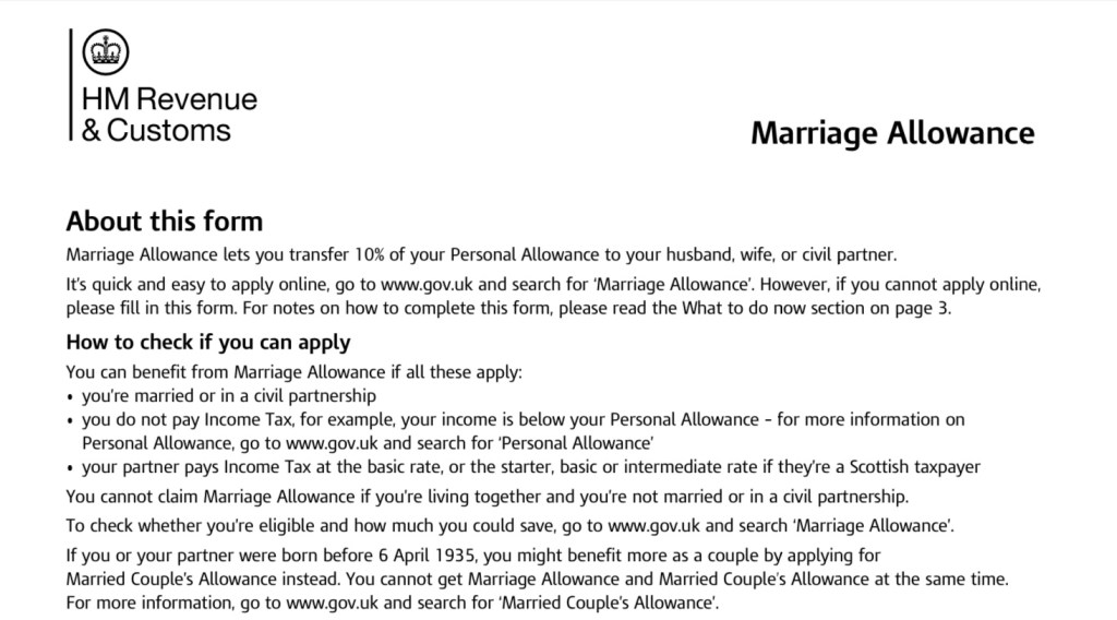 New Marriage Allowance form made available – PAYadvice.UK