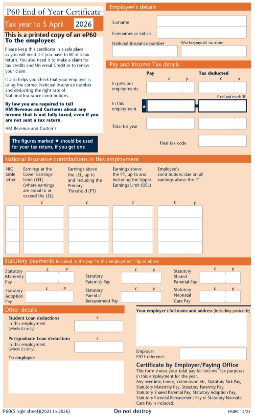 2025/2026 P60 design – PAYadvice.UK