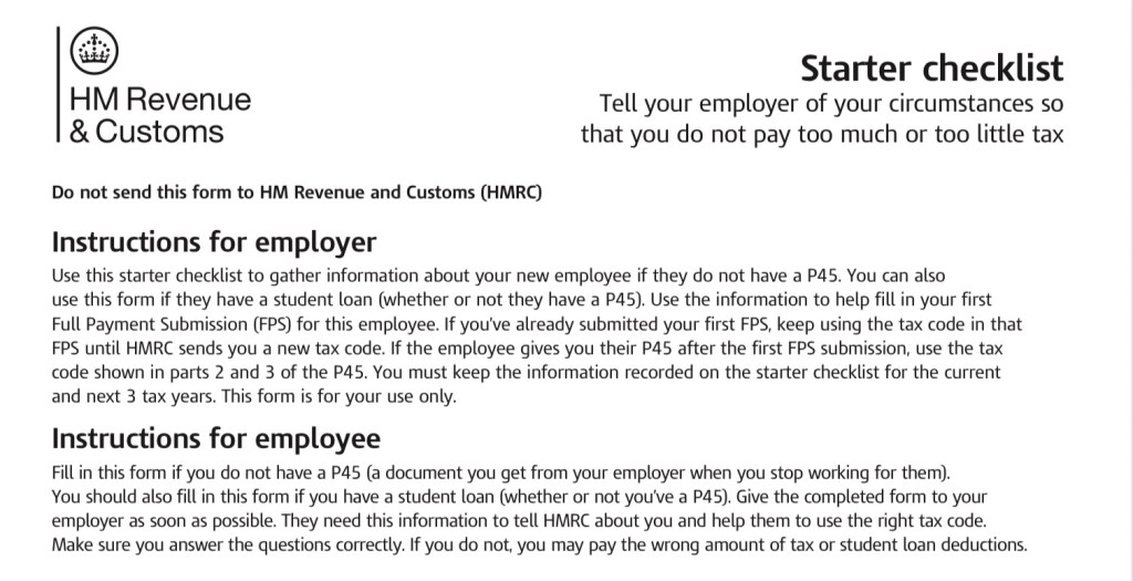 2026/2027 New Starter Checklist – getting prepared – PAYadvice.UK