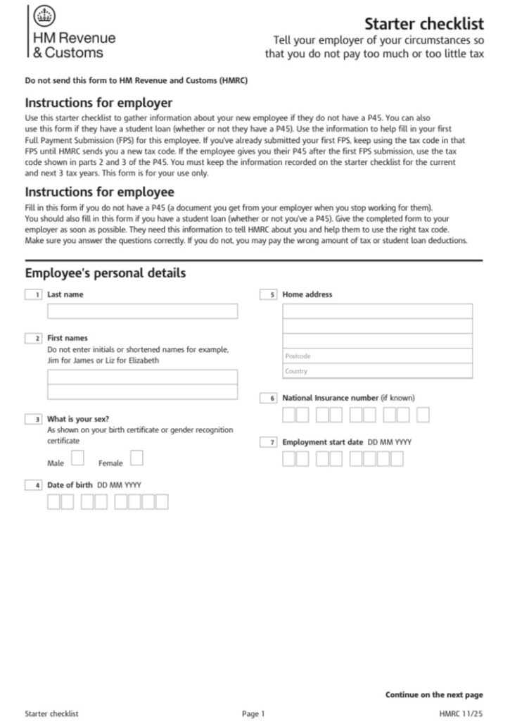 2026/2027 New Starter Checklist – getting prepared – PAYadvice.UK